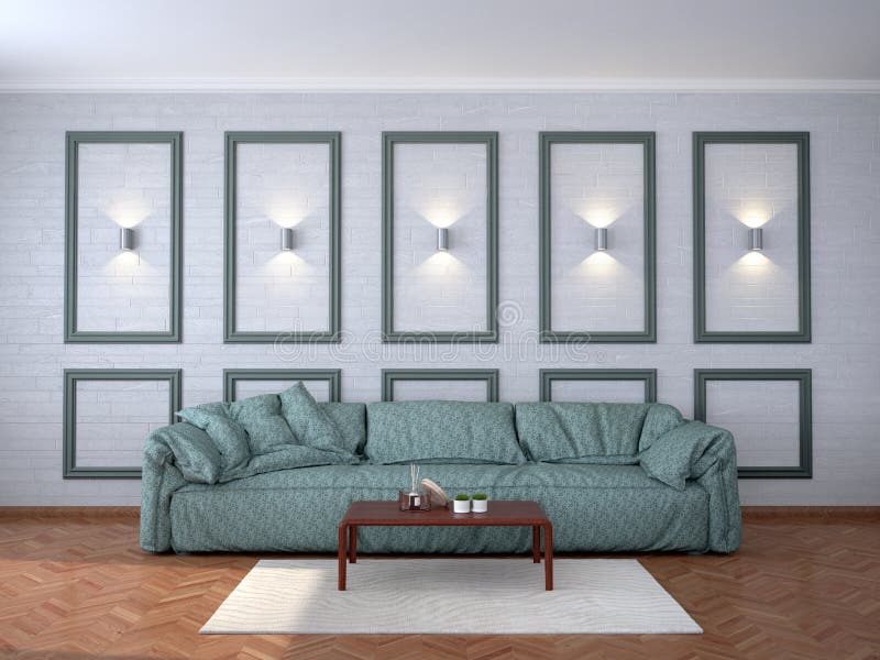 Interior Design of the Room with Frames on the Wall Stock Illustration ...