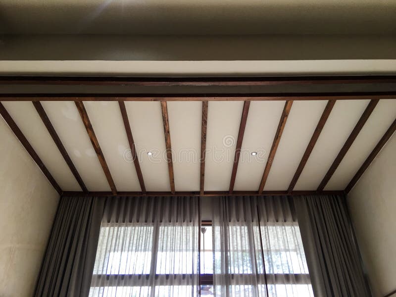 Interior Design in the Room with Marble Wall and Wooden Ceiling. Stock ...