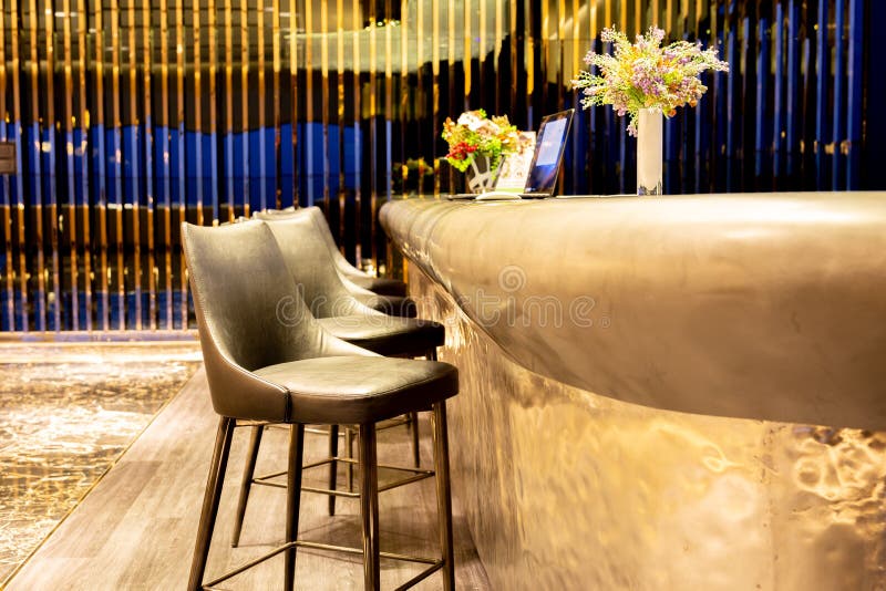 Interior Design Row of Modern Leather Stools Chair in Luxury Lounge ...