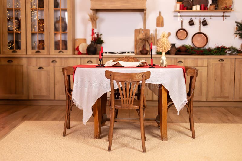 Interior Design Rustic Kitchen with Round Table and Chairs. Stock Image ...