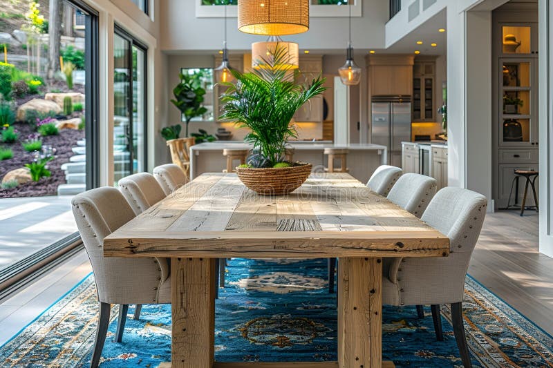 Interior Design Rustic Wooden Dining Table, AI-generated. Stock Photo - Image of dinner ...