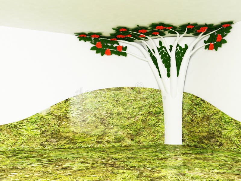 Interior Design Scene with a Decorative Tree Stock Illustration ...
