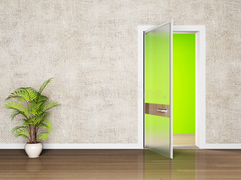 Interior Design Scene with an Open Door Stock Illustration ...