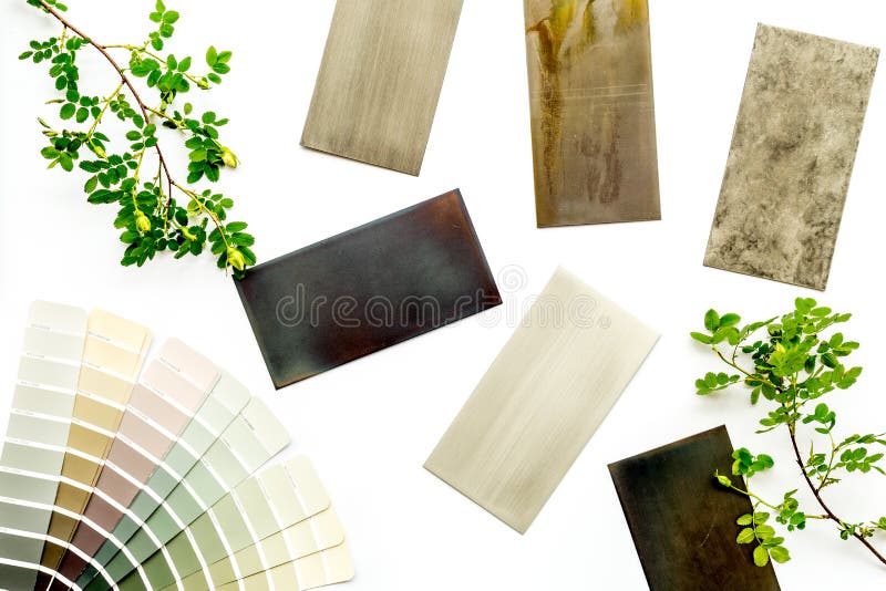 Interior Design Selection of Material Samples with Color Scheme. Top ...
