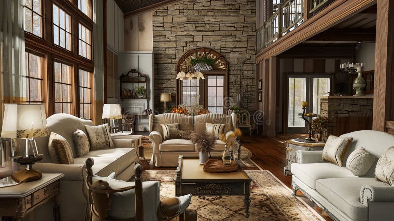 Interior Design Series: Classic Rustic Living Room . Ai Generative ...
