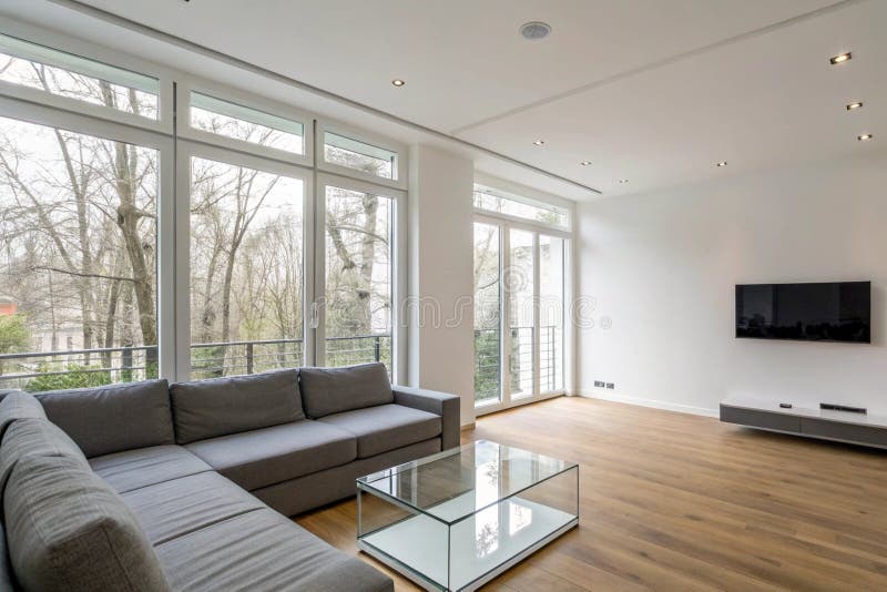 Interior Design Series: Modern Living Room with Empty White Wall Stock ...