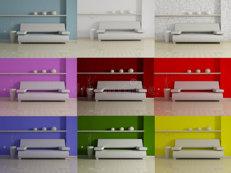 Interior Design Set with Color Variations Stock Illustration ...