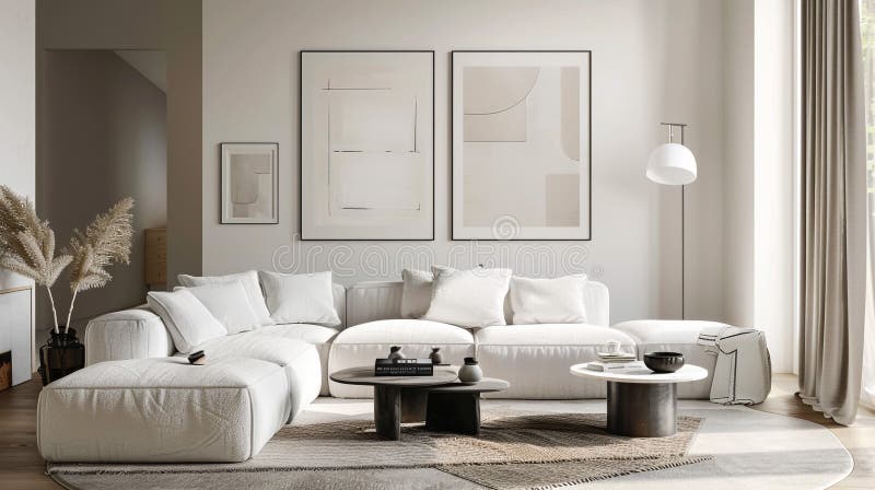 Interior Design of Modern Living Room Interior with White Boucle ...