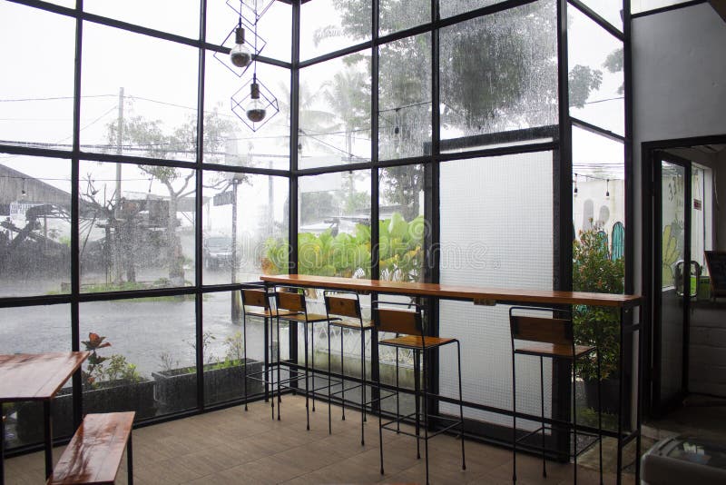 Minimalist cafe design stock image. Image of garden - 217156599