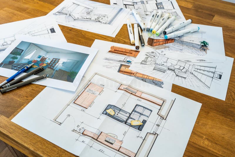 Interior design sketching stock image. Image of abstract - 275954043