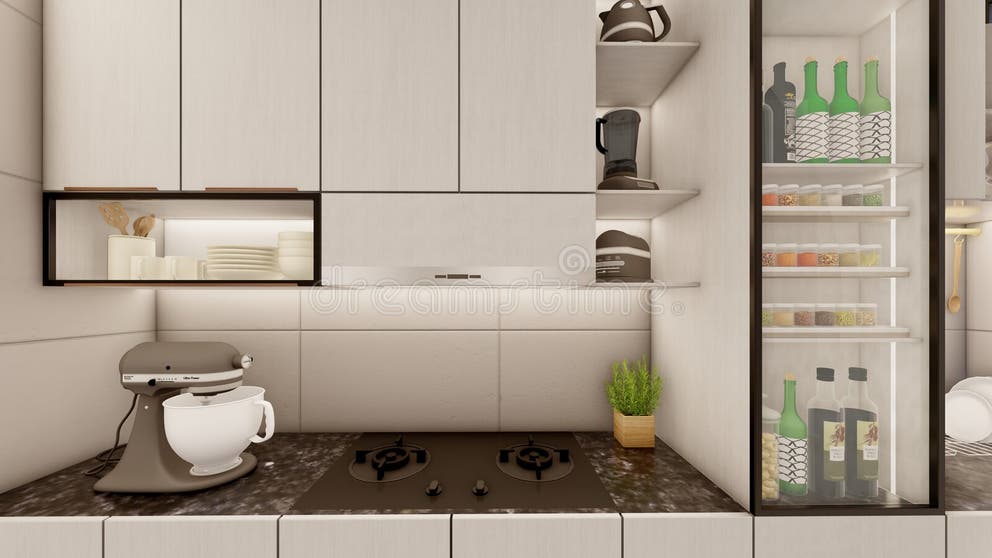 Interior Design of Small Compact Kitchen with False Ceiling 3d ...