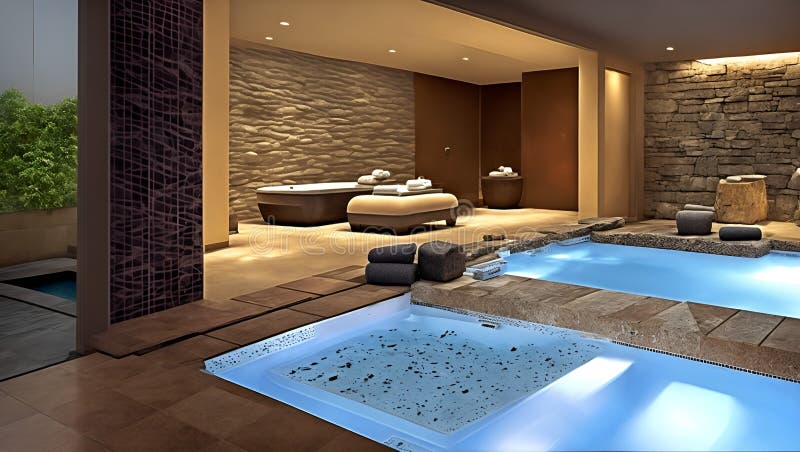 Interior Design Spa Pool Area and Jacuzzi Generative Stock Illustration ...