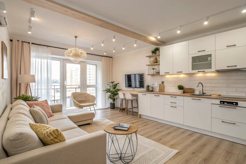 Interior Design of Spacious Bright Studio Apartment in Scandinavian ...