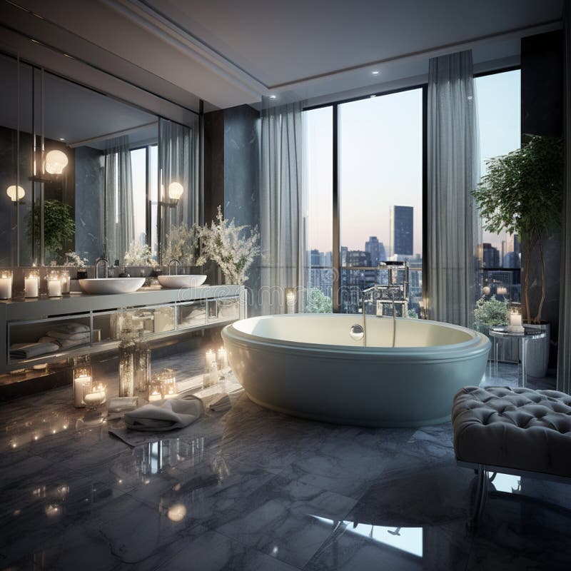 Interior Design of a Spacious Modern Luxury Bathroom Stock Illustration ...