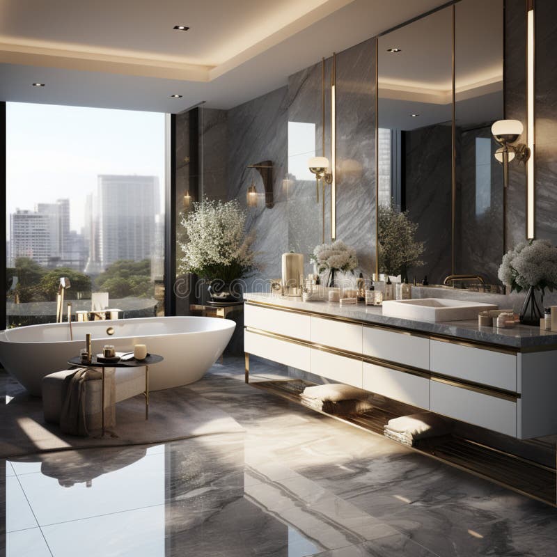 Interior Design of a Spacious Modern Luxury Bathroom Stock Illustration ...