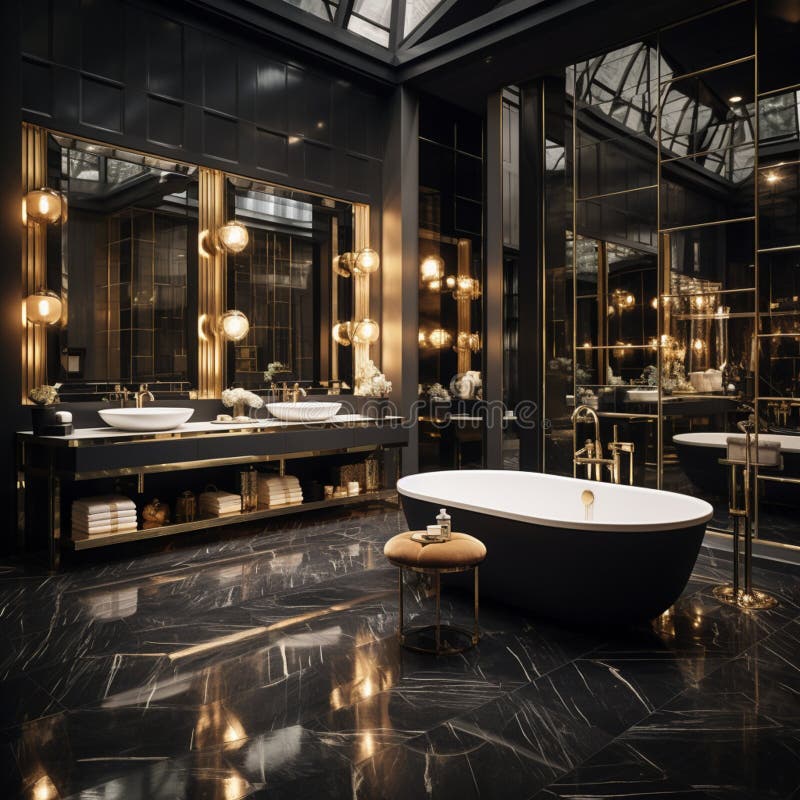 Interior Design of a Spacious Modern Luxury Bathroom Stock Illustration ... Interior Design of a Spacious Modern Luxury Bathroom Stock Illustration ...