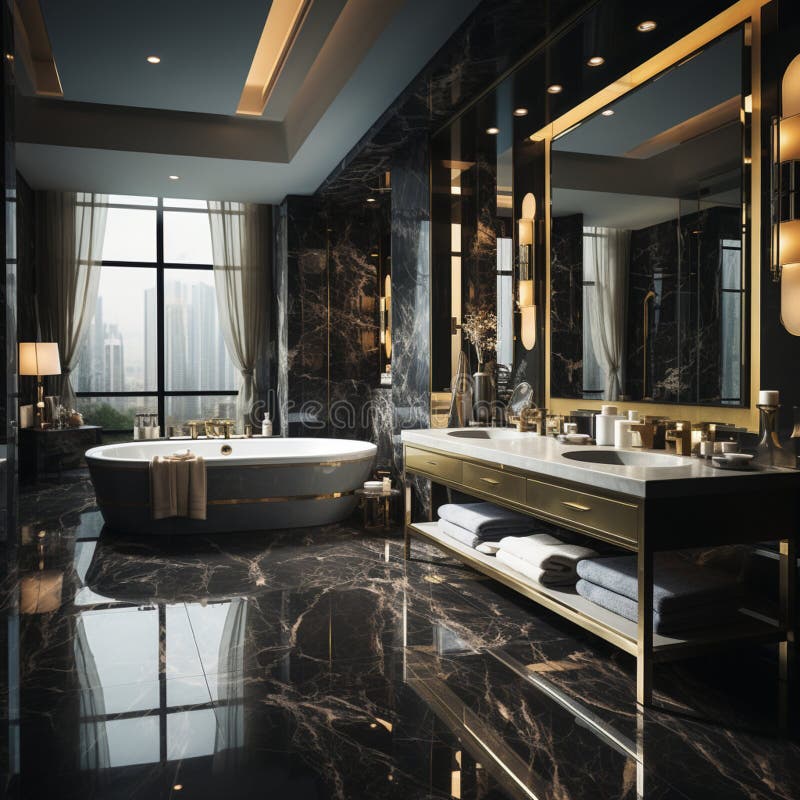 Interior Design of a Spacious Modern Luxury Bathroom Stock Illustration ... Interior Design of a Spacious Modern Luxury Bathroom Stock Illustration ...