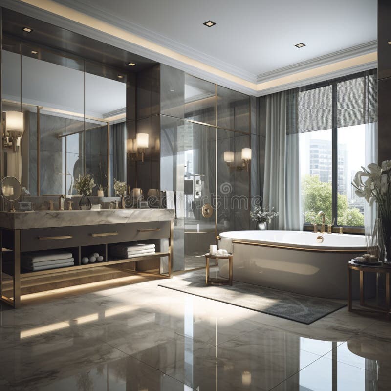 Interior Design of a Spacious Modern Luxury Bathroom Stock Illustration ... Interior Design of a Spacious Modern Luxury Bathroom Stock Illustration ...