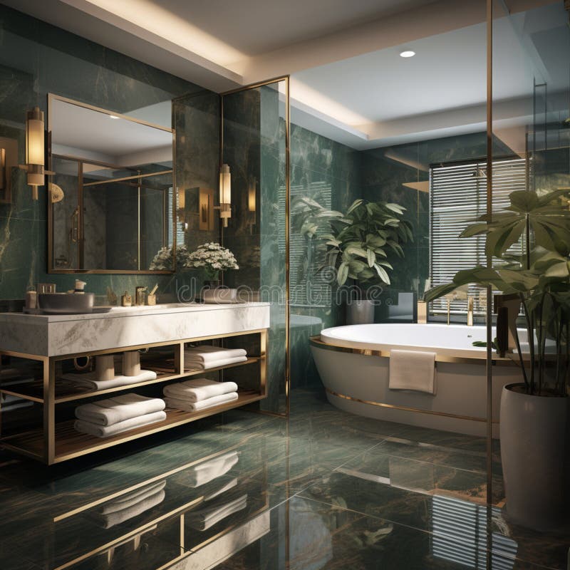 Interior Design of a Spacious Modern Luxury Bathroom Stock Illustration ... Interior Design of a Spacious Modern Luxury Bathroom Stock Illustration ...