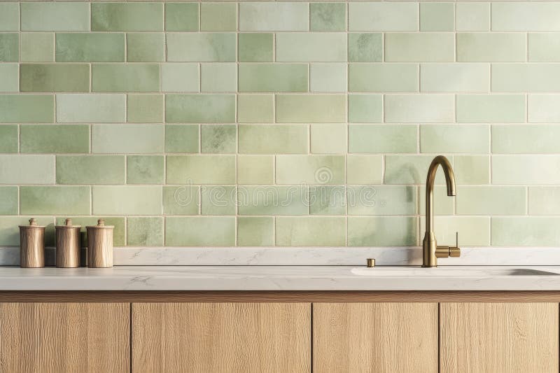 An Interior Design of a Stylish Kitchen with a Bar Countertop, Cabinet ...