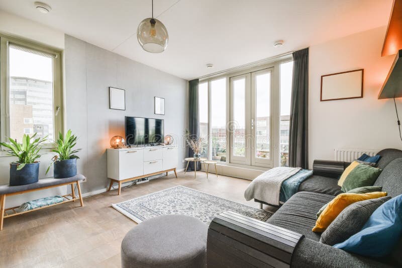 Stylish living room stock image. Image of table, indoor - 236625125