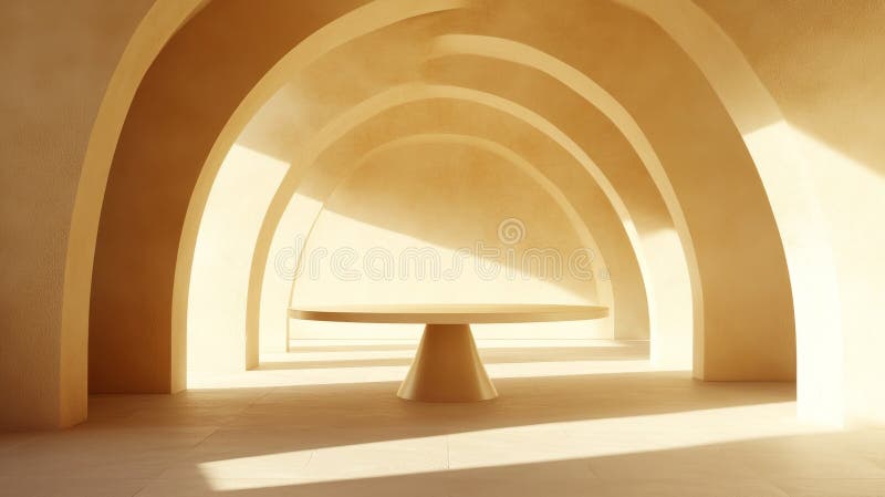 The Interior Design of the Sunlit Arched Hall is Minimalist, Centered ...