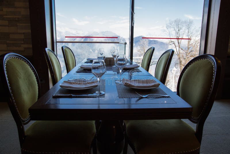 Interior Design, Table with Nature Panoramic View Stock Photo - Image ...