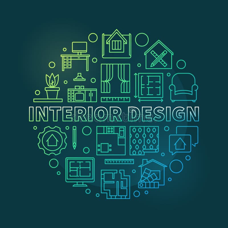 Interior Design Vector Round Colored Outline Illustration Stock Vector ...