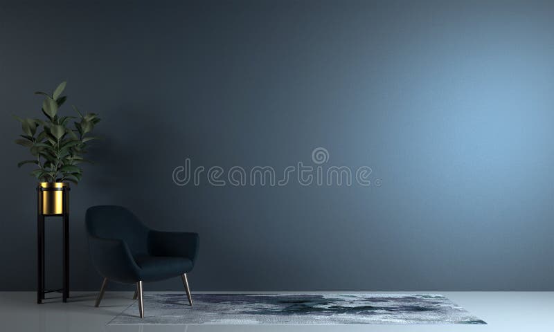 The Interior Design of Modern Loft Living Room and Dark Blue Concrete ...