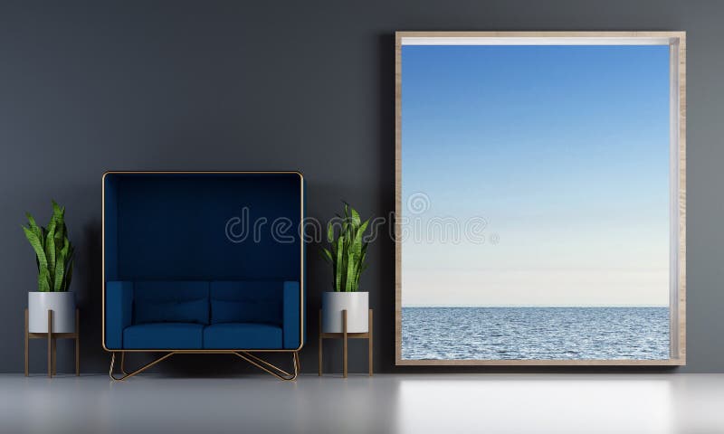 The New Normal Living Room Scene Interior Design and Blue Wall ...