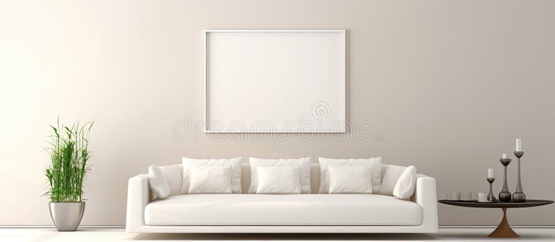 Interior Design with White Couch and Picture Frame in Grey Living Room ...