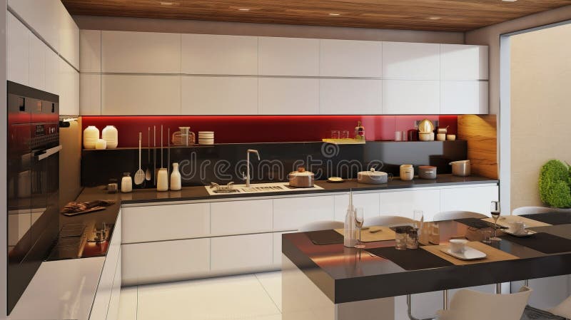 Interior Design of a White Kitchen in a Minimalist Style, Light ...