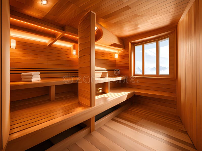 Interior Design of Wooden Sauna Stock Illustration - Illustration of ...