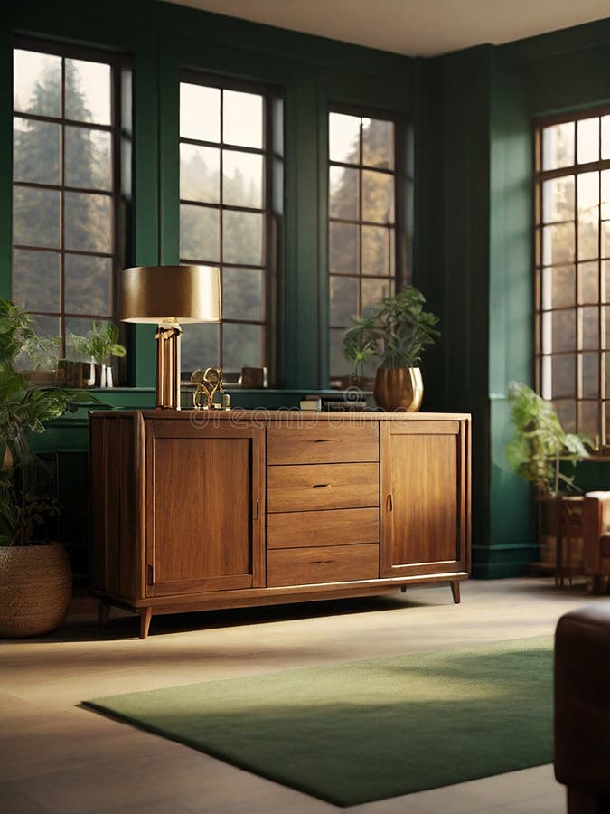 Interior Design Wooden Sideboard Image Stock Illustration ...