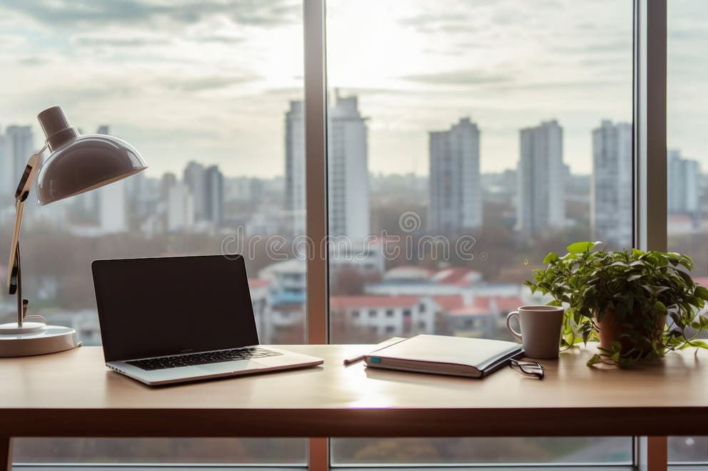 Interior Design, Workplace with Notebook Laptop Comfortable Work Table ...