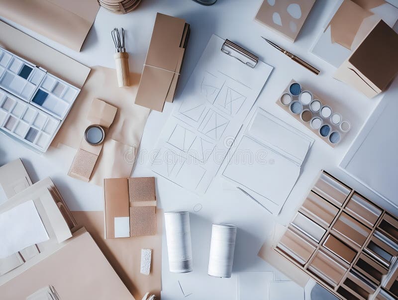 Interior Design Workspace, Materials Samples, Architectural Plans ...