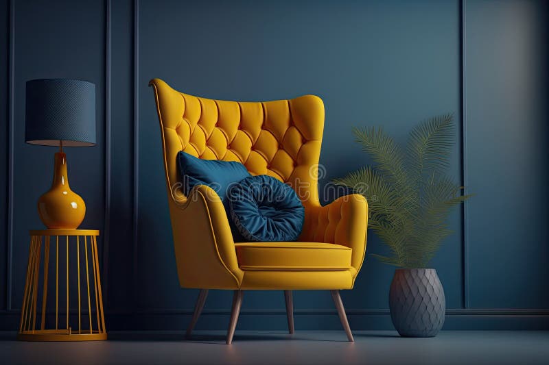 Interior Design with Yellow Chair. Illustration Generative AI Stock Illustration - Illustration ...