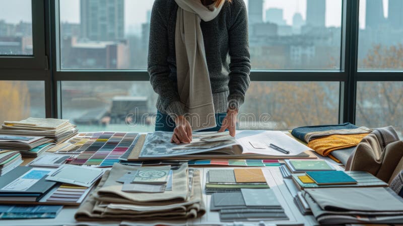 Interior Designer Assessing Fabric Samples AIG41 Stock Image - Image of ...