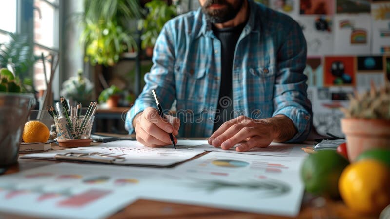 An Interior Designer or Architect is Working on a New Project Stock ...