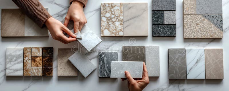 Interior Designer, Client Choose Marble Stone Color Samples for Kitchen ...