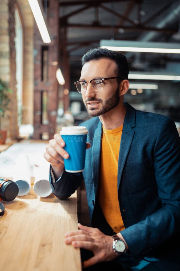 Interior Designer Drinking Coffee before Starting Work Stock Image ...