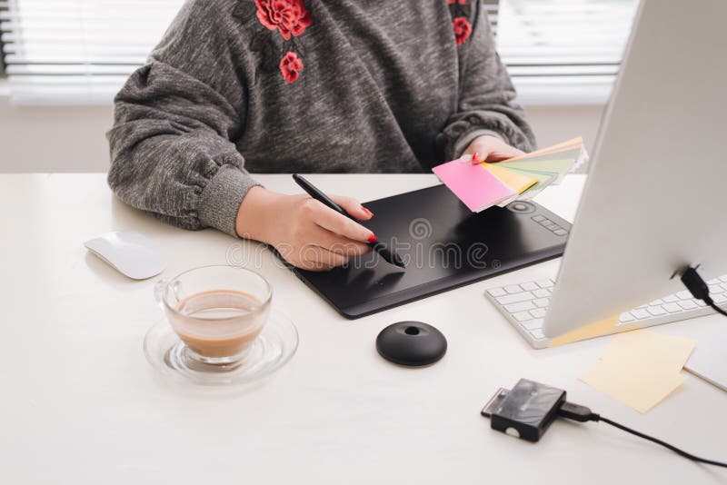 Interior Designer Hand Working with New Modern Computer Laptop a Stock ...