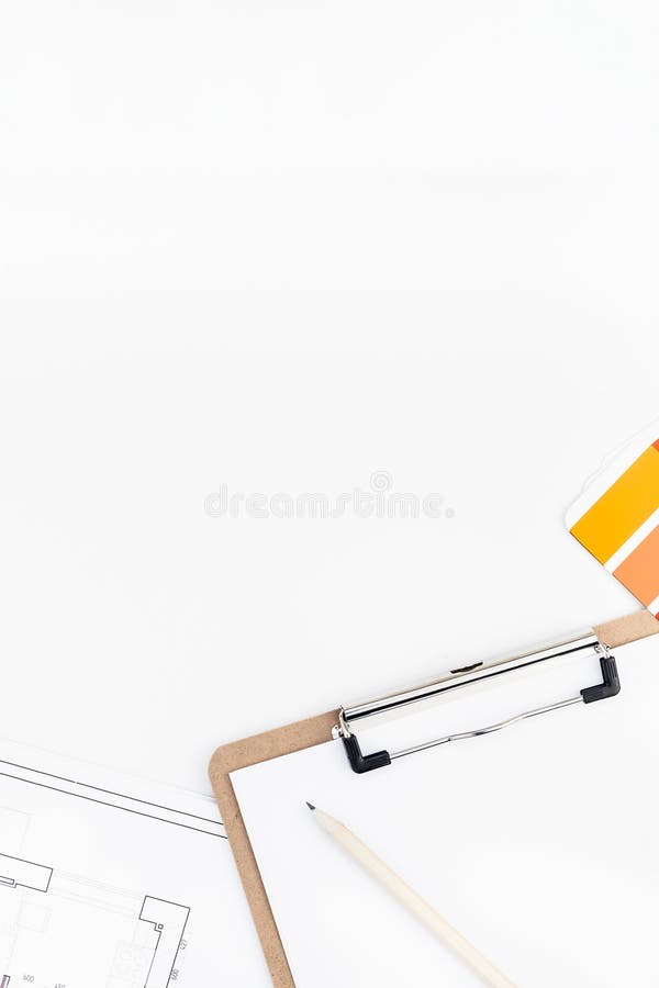 Interior Designer Table Workplace with House Plan Stock Photo - Image ...