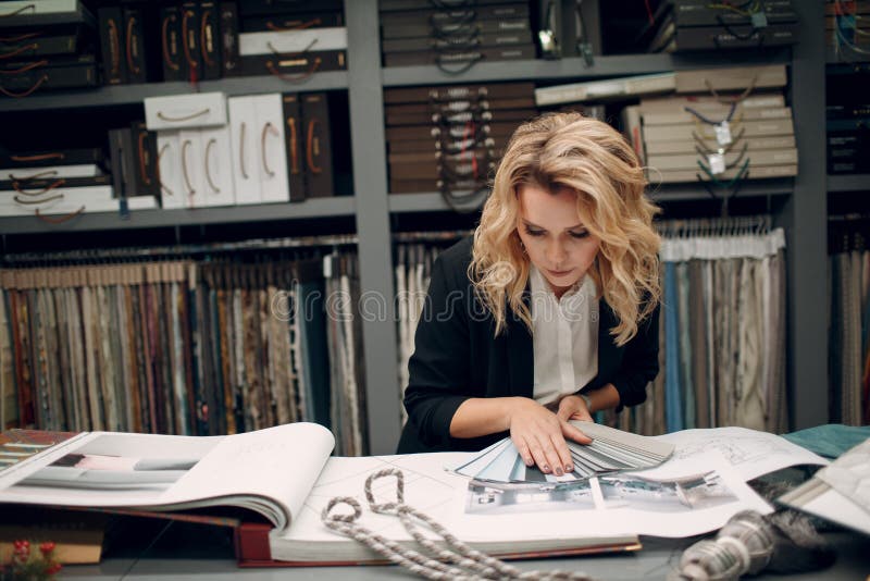 Interior Designer Woman at Work. Design and Interior Decoration Stock ...