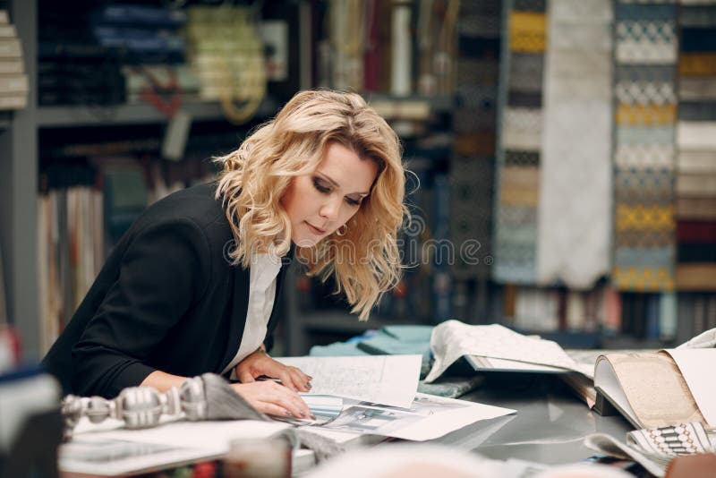 Interior Designer Woman at Work. Design and Interior Decoration. Stock ...