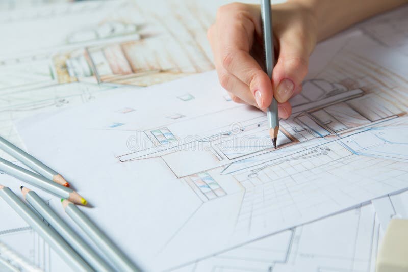 Hand Drawing Details of the Interior Stock Photo - Image of dimensions ...