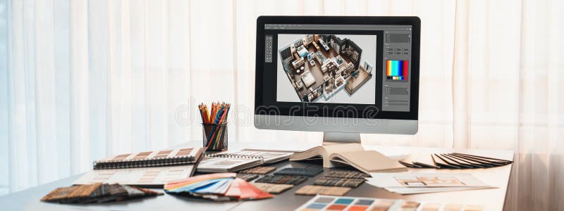 Modern Interior Design Office with Laptop and Colorful Board Materials ...