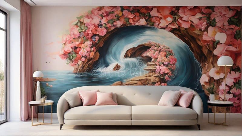 Interior Designs Showcasing Compelling Wall Murals Stock Illustration ...
