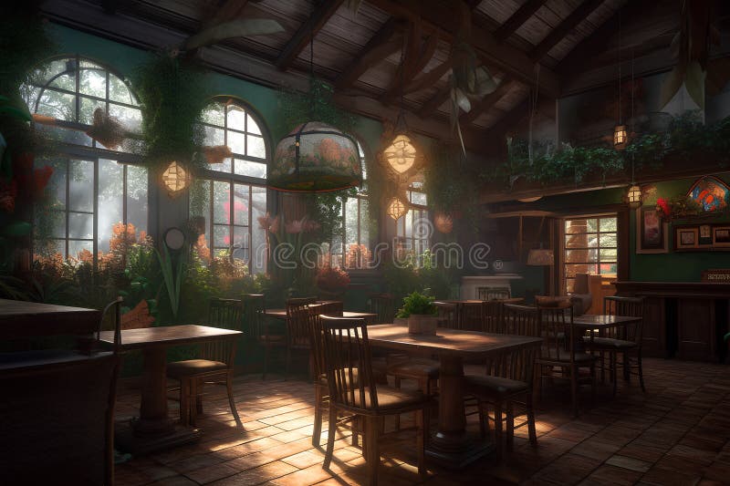 Interior of Desolate Fairy Forest Cafe Stock Illustration ...