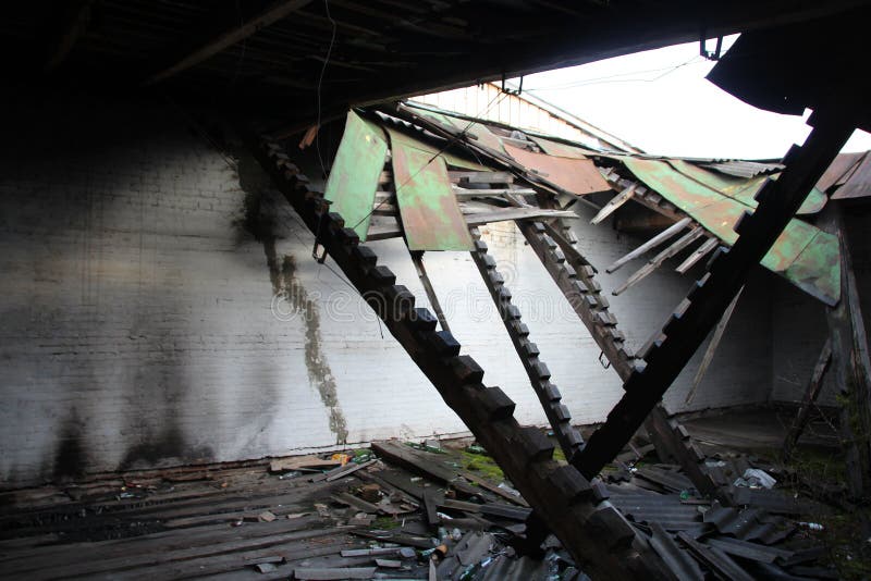 The Interior of the Destroyed Building, Fragments of Structures Close ...